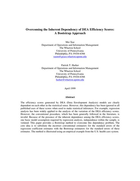 Pdf Overcoming The Inherent Dependency Of Dea Efficiency Scores A