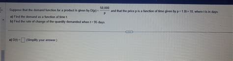 solved suppose that the demand function for a product is