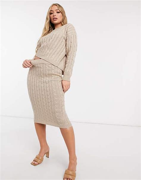 Femme Luxe Co Ord Set Van Gebreide Trui Met Kabels En Midirok In