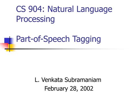 Ppt Cs 904 Natural Language Processing Part Of Speech Tagging