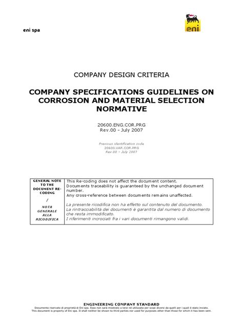 20600e00 Company Specifications Guidelines On Corrosion And Material