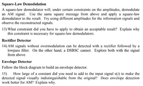 Solved Square Law Demodulation A Square Law Demodulator Chegg Com