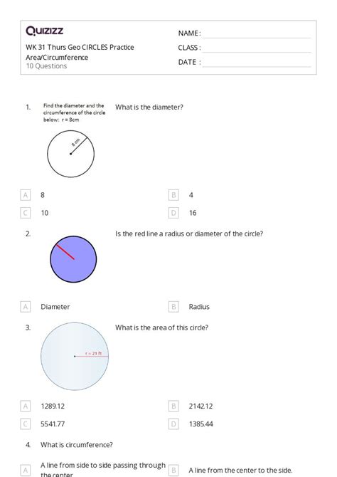 Area And Circumference Of Circles Worksheets On Quizizz Free Printable