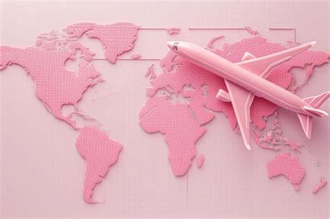Um mapa múndi rosa um avião no estilo pop inspo rosa suave e rosa