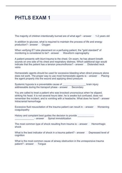 Phtls Exam 1 Questions And Answers 2023 Phtls Stuvia Us