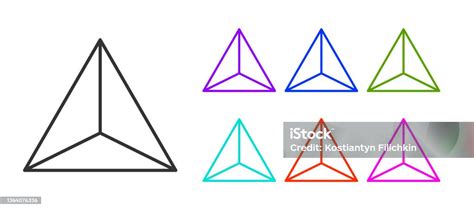 흰색 배경에 격리 된 검은 줄 기하학적 그림 테트라 헤드론 아이콘 추상 적 모양입니다 기하학적 장식 다채로운 아이콘을 설정합니다