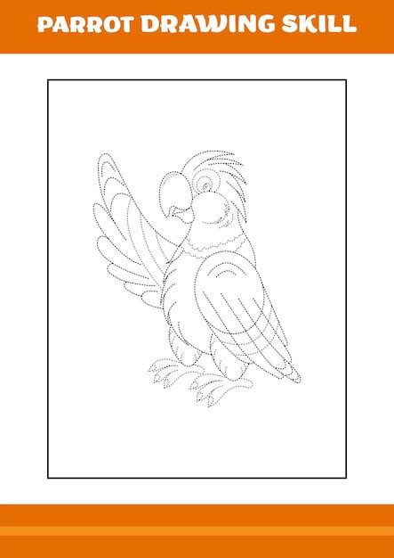 아이들을 위한 앵무새를 그리는 방법 아이들을 위한 라인 아트 디자인 인쇄용 색칠 페이지 프리미엄 벡터