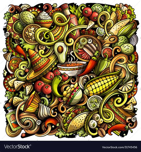 Mexican Food Hand Drawn Doodles Royalty Free Vector Image