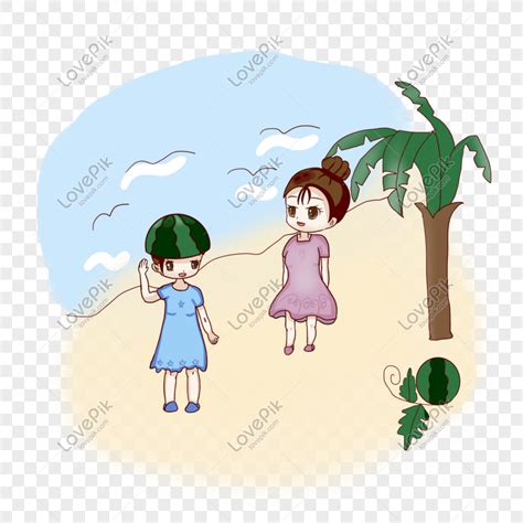 바다로 여행하는 소녀 Png 일러스트 무료 다운로드 Lovepik