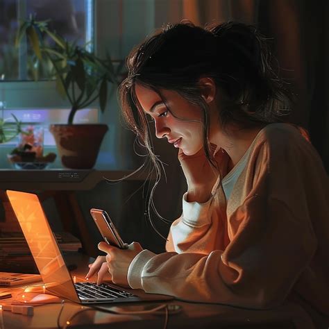 Premium Photo Woman Multitasking With Laptop And Smartphone