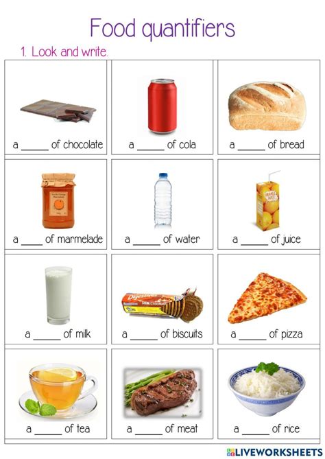 Food Quantifiers Writing Worksheet