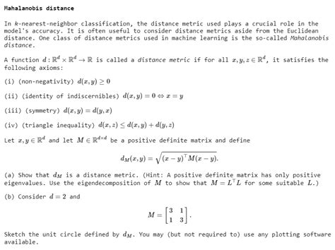 Solved Mahalanobis Distance In K Nearest Neighbor