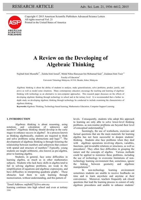 pdf a review on the developing algebraic thinking
