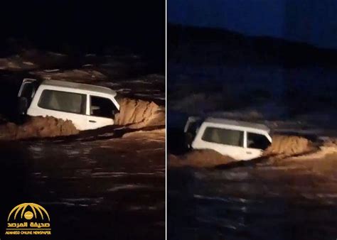شاهد سيل وادي الحنو يجرف سيارة بداخلها السائق شمال ينبع صحيفة المرصد