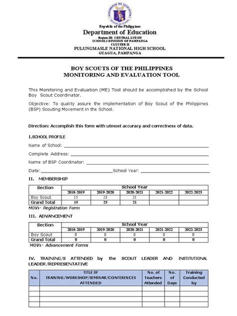Bsp Monitoring And Evaluation Tool Pdf Scouting