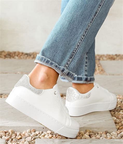 Qupid Willis Rhinestone Platform Sneaker Womens Shoes In White Buckle
