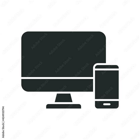 Computer And Mobile Phone Glyph Icon Simple Solid Style Desktop Device Monitor Display