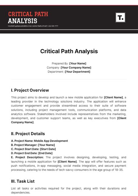 Free Critical Path Analysis Template To Edit Online