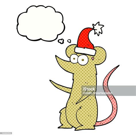 크리스마스 모자를 쓰고 자유형 그린 생각 거품 만화 마우스 귀여운에 대한 스톡 벡터 아트 및 기타 이미지 귀여운 기이함 기포 Istock