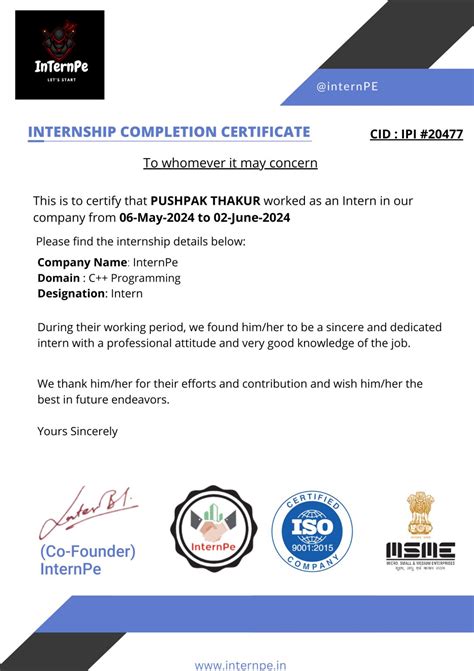 Pushpak Thakur On Linkedin Internship C Programming Internpe Professionalgrowth