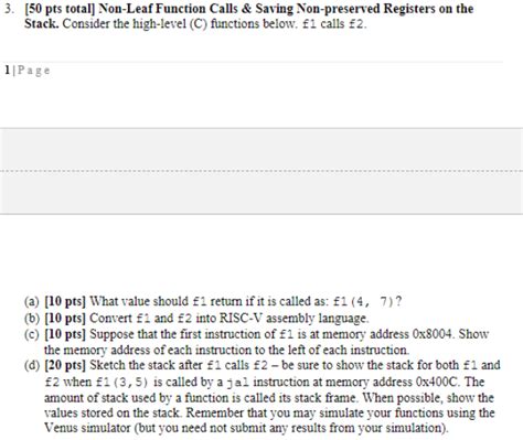 Solved 50 Pts Total Non Leaf Function Calls Saving Chegg