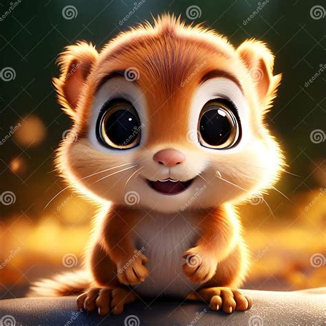 A Smiling Cute 3d Cartoon Young Chipmunk With Big Round Sparkling Eyes Stock Illustration
