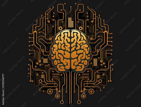 Robotic Human Brain With Detailed Circuits Concept Art Of Artificial Intelligence Machine