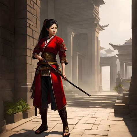 Premium Photo Illustration Of Asian Woman Warrior Assassin At The