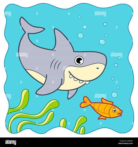 Cute Shark Underwater Cartoon Shark Clipart Vector Illustration Stock