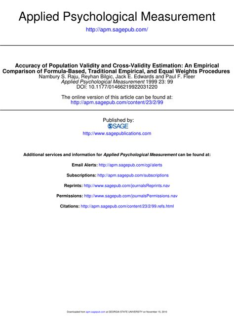 Pdf Accuracy Of Population Validity And Cross Validity Estimation An Empirical Comparison Of