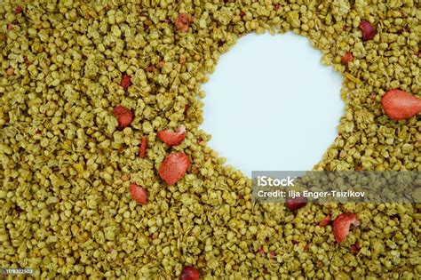 귀리 견과류 씨앗 딸기 크랜베리와 뮤즐리 건강한 식단 아침 식사 사진 배경 복사 공간 원이있는 텍스처 0명에 대한 스톡 사진 및 기타 이미지 Istock