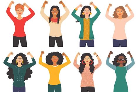 Vector De Mujeres Diversas Con Los Puños Levantados Vector Premium