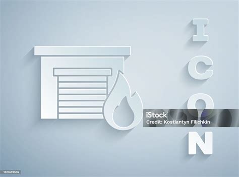 종이 회색 배경에 고립 된 불타는 차고 아이콘에 불을 잘라 종이 아트 스타일 벡터 3차원 형태에 대한 스톡 벡터 아트 및 기타 이미지 3차원 형태 개념 건축하기