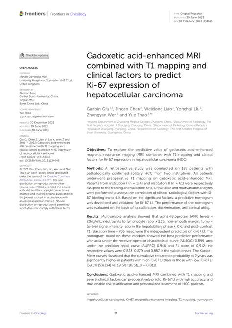 Pdf Gadoxetic Acid Enhanced Mri Combined With T1 Mapping And Clinical