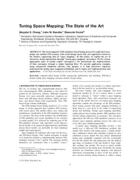 Pdf Tuning Space Mapping The State Of The Art