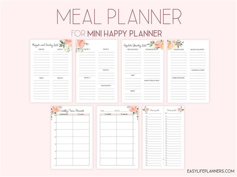 Mini Happy Planner Printables Weekly Meal Planner Pages Mini Etsy