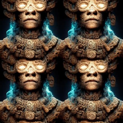 Premium Ai Image Seamless Pattern With Mayan Sculpture Face Stone God