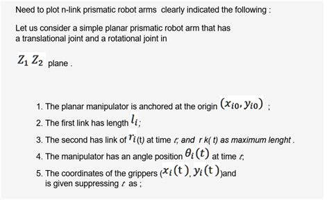 SOLVED Avoidance Obstacles Will Be Ellipse Let Us Consider A Simple Planar Prismatic Robot Arm