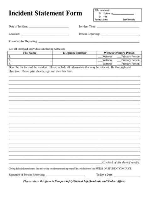Incident Statement Form Full Name Telephone Number Witnessprimary