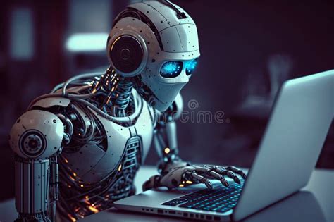 Ai Robot Working On Laptop Generative AI Stock Illustration