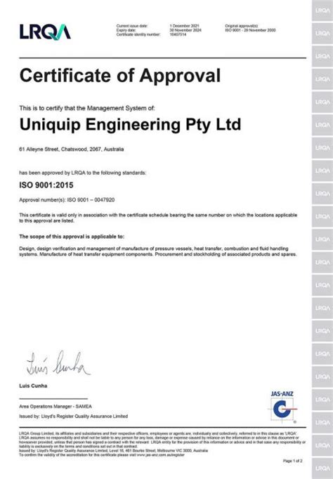ISO Certificate Uniquip Engineering