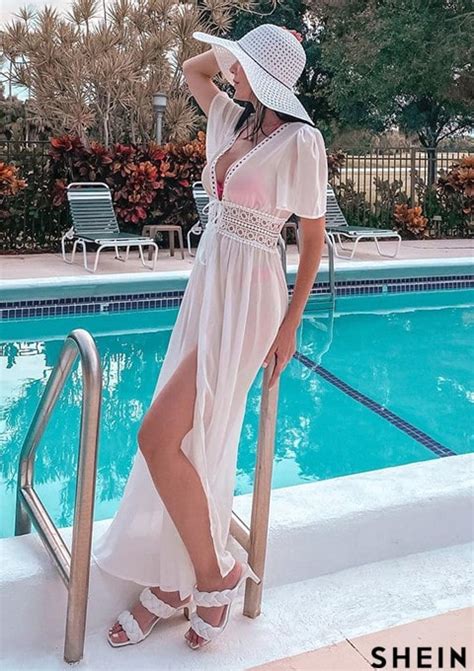 Shein Swim Bohofeel Sheer Tie Front Kimono Shein Uk