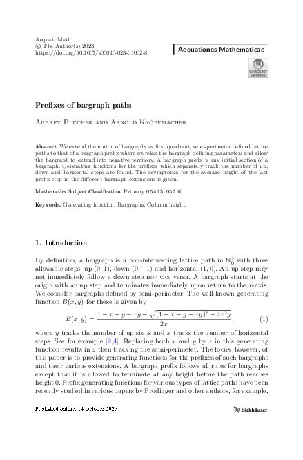 Pdf Prefixes Of Bargraph Paths