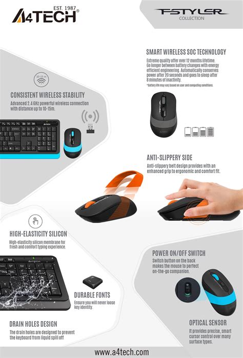 A4Tech FSTYLER FG1010S Wireless Keyboard Mouse Combo - Silent Click