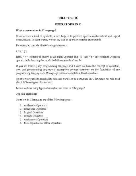 Chapter 15 Operators In C Chapter 15 Operators In C What Are