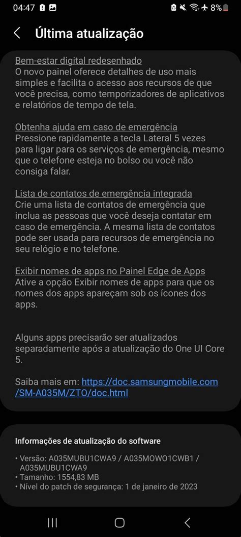 Atualização One Ui Core 5 Android 13 A035m Ds Samsung Members