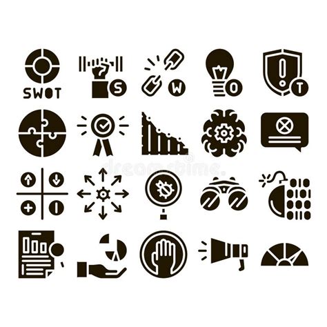Swot Analysis Strategy Glyph Set Vector Stock Vector Illustration Of