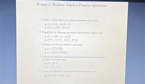 Solved K Map Boolean Algebra Practice Questions Chegg Com