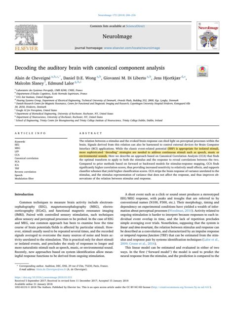 Decoding The Auditory Brain With Canonical Component Analysis Pdf