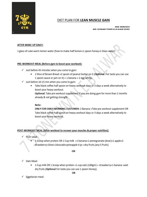 Diet Plan For Lean Muscle Gain Pdf